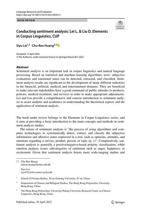 PDF Conducting Sentiment Analysis Lei L Liu D Elements In Corpus Linguistics CUP