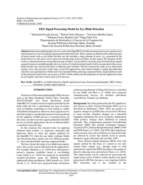 Pdf Eeg Signal Processing Model For Eye Blink Detection