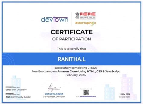 Ranitha Lingaraj On Linkedin 🎉 Excited To Announce That Ive Successfully Completed Devtowns…