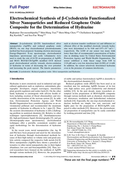 Pdf Electrochemical Synthesis Of β Cyclodextrin 1 Functionalized