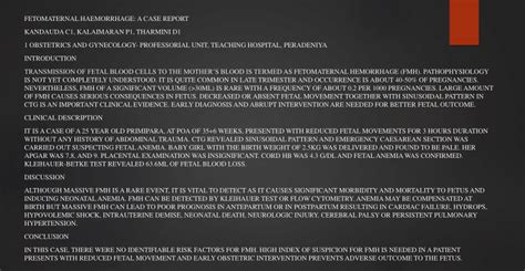 Pdf Fetomaternal Haemorrhage A Case Report