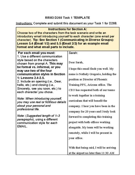 Rrm3 Task 1­ Introductory Messages Rrm3 D268 Task 1 Template