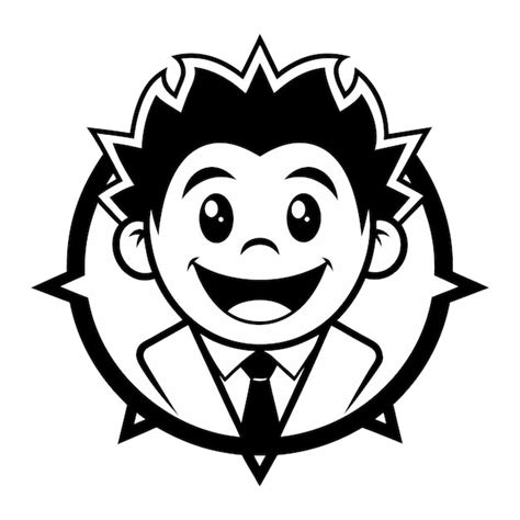 Улыбающийся мальчик черно белый мультфильм Художественная иллюстрация Премиум Ai