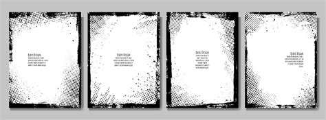 벡터 그런 지 오버레이 손으로 그린 추상 프레임 세트 잉크 브러시 스트로크가 엉망입니다 포스터 초대장 기프트 카드 쿠폰 책 표지 디자인 배너 하프톤 오버레이 레트로 빈티지