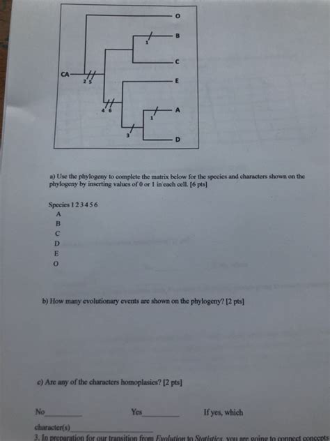 Solved A Use The Phylogeny To Complete The Matrix Below For