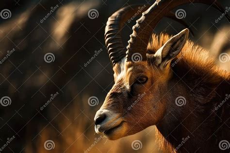 Close Up Of A Majestic Ibex With Its Horns Shining In The Sunlight Stock Illustration