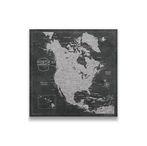 Push Pin North America Map Pin Board Poster Modern Slate Conquest