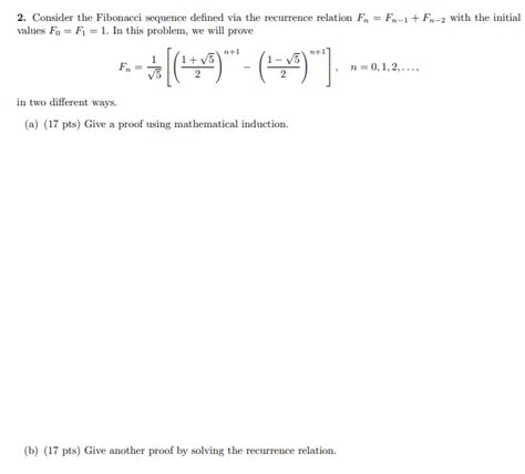 Solved 2 Consider The Fibonacci Sequence Defined Via The
