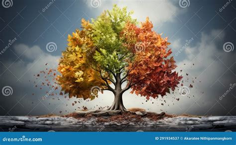 Season Change On Tree Represent Change Time Through Year Stock Illustration Illustration Of