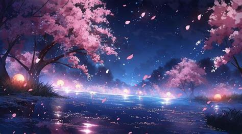 Free Vectors Cherry Blossoms At Night