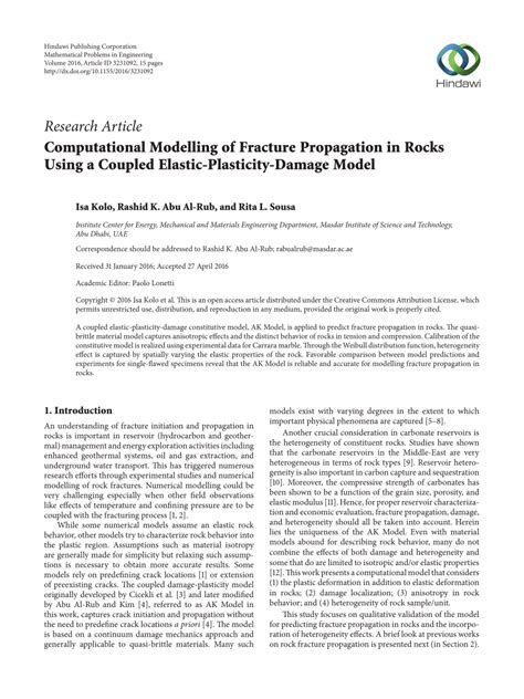 Pdf Computational Modelling Of Fracture Propagation In Rocks Using A Coupled Elastic