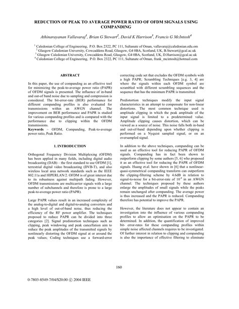 Pdf Reduction Of Peak To Average Power Ratio Of Ofdm Signals Using