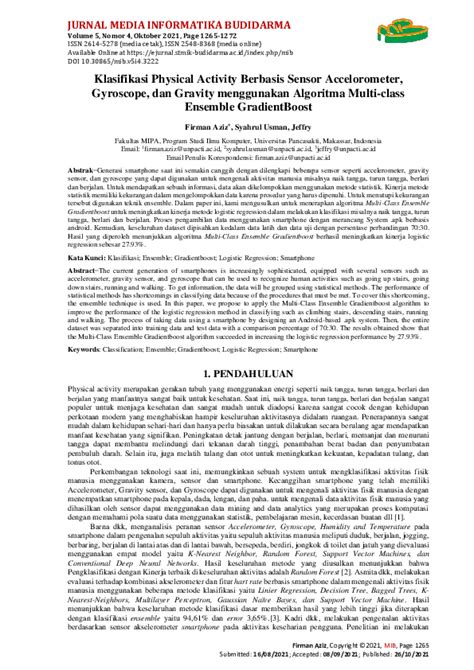 Pdf Klasifikasi Physical Activity Berbasis Sensor Accelorometer
