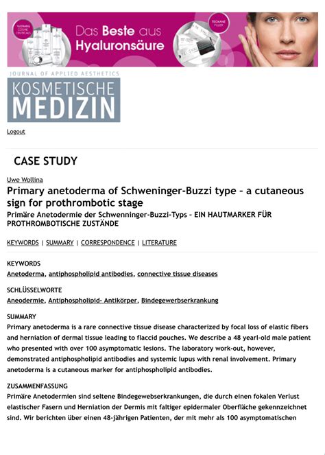 Pdf Primary Anetoderma Of Schwenninger Buzzi Type A Cutaneous Sign For Prothrombotic Stage