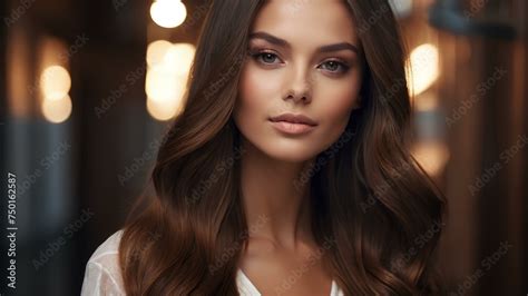 Mesmerizing Model Exhibiting Shiny Smooth Brown Hair And Radiant Supple Skin Offering The