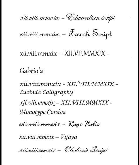 Roman Numerals Script Tattoo Font Styles Tattoo Fonts Cursive
