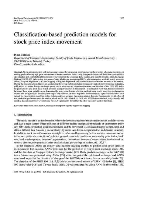 Pdf Classification Based Prediction Models For Stock Price Index Movement