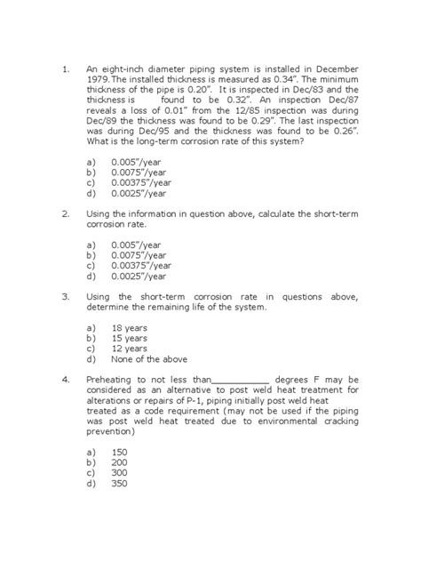 Api 570 Questions 19 Pdf Strength Of Materials Yield Engineering