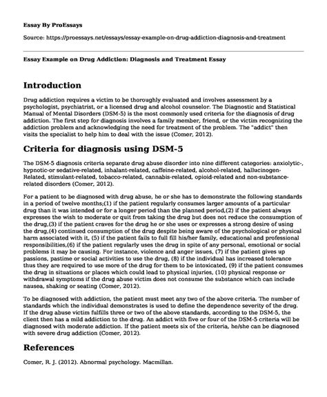 📚 Essay Example On Drug Addiction Diagnosis And Treatment Free Essay