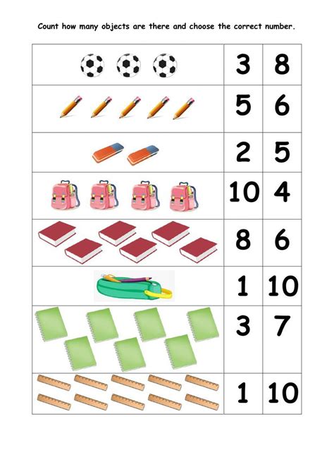 Counting Objects Worksheets 1 10 Count The Objects Exercise