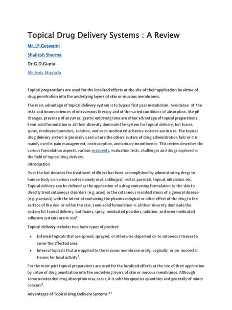 Topical Drug Delivery Systems Pdf Topical Medication Epidermis