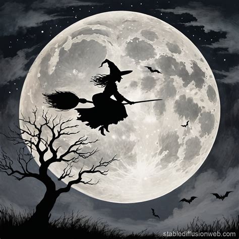 Full Moon Witch On A Broomstick Stable Diffusion Online