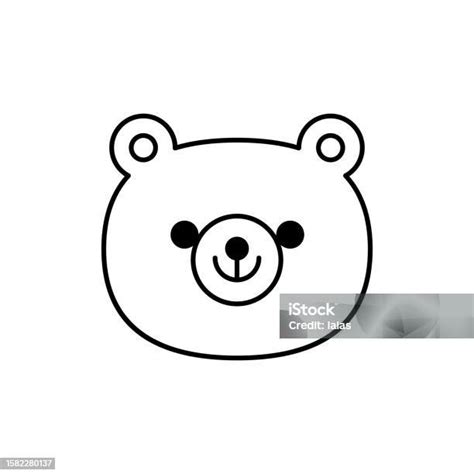 귀여운 만화 곰 얼굴 라인 아이콘입니다 어린이를 위한 색칠하기 책 윤곽선 스타일의 벡터 그림입니다 0명에 대한 스톡 벡터 아트