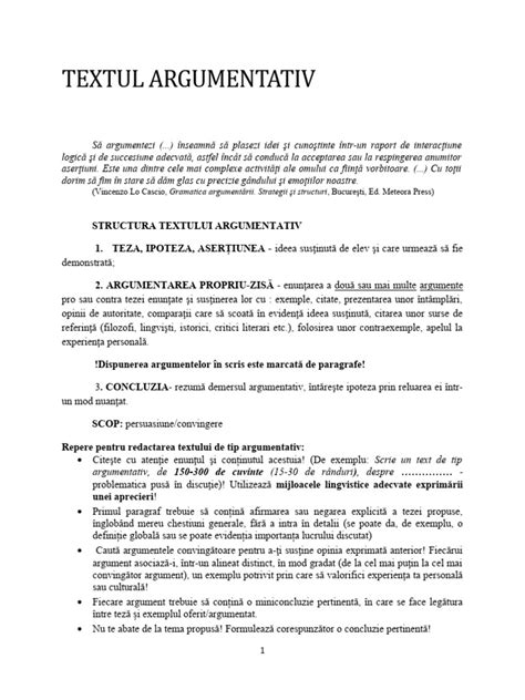 Textul Argumentativ Pdf