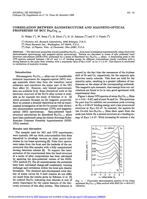 Pdf Correlation Between Bandstructure And Magneto Optical Properties Of Bcc Fexco1 X