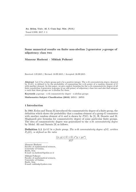 Pdf Some Numerical Results On Finite Non Abelian 2 Generator P Groups