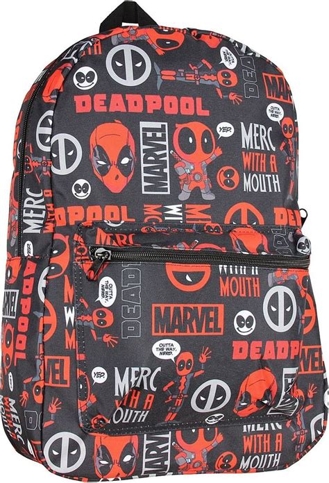Marvel Deadpool Backpack Merc With A Mouth Verbiage All Over Print Laptop Travel Backpack