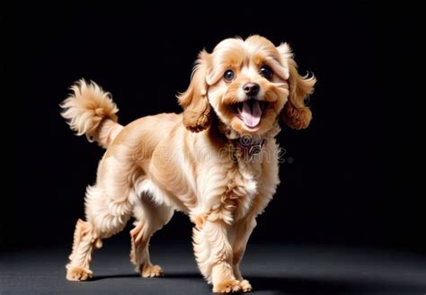 A Joyful Cockapoo Puppy Posing Against A Black Background Studio