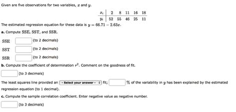 solved given are five observations for two variables x and y 2 11 16