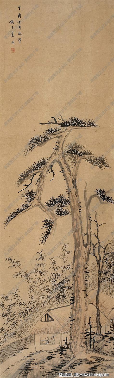 奚冈作品 松竹草庐图 高清大图下载 名画油画网