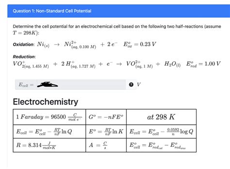Solved Determine The Cell Potential For An Electrochemical