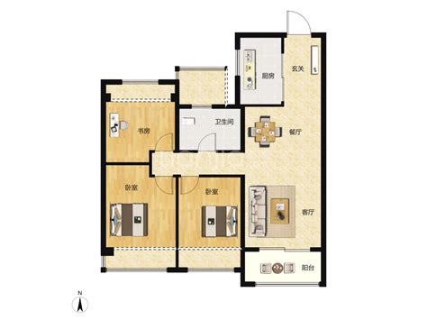 上城时光 苏州上城时光楼盘零居室户型图 3室2厅2卫建面 105m²房型图 苏州贝壳新房