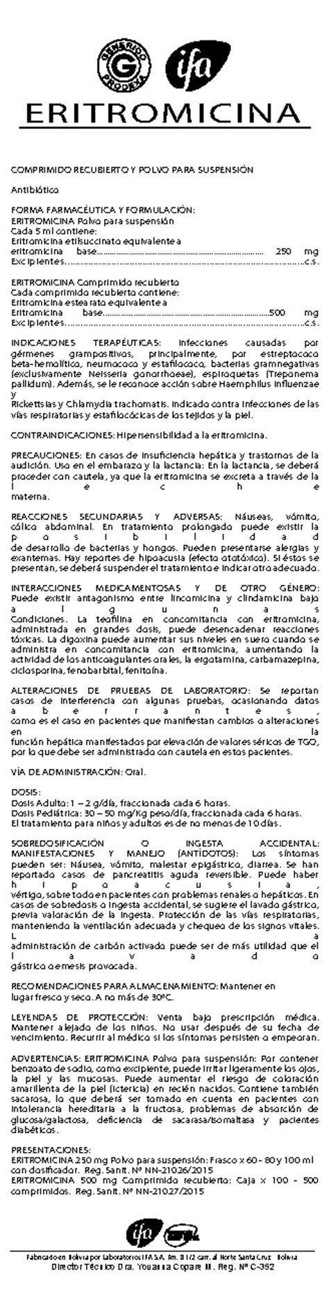 Eritromicina 500 Mg Formulación Indicaciones Y Precauciones Studocu