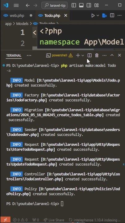 make all thing in one command in laravel coding autocomplete laravelvue project programming