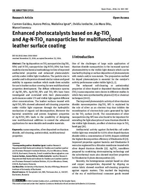 Pdf Enhanced Photocatalysts Based On Ag Tio2 And Ag N Tio2 Nanoparticles For Multifunctional