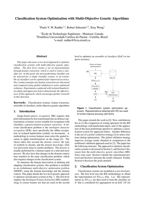 Pdf Classification System Optimization With Multi Objective Genetic Algorithms