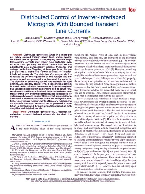 Pdf Distributed Control Of Inverter Interfaced Microgrids With Bounded Transient Line Currents