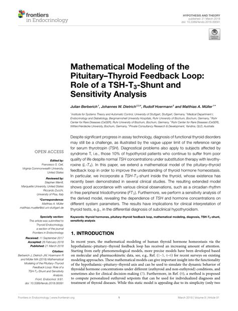 Pdf Mathematical Modeling Of The Pituitarythyroid Feedback Loop