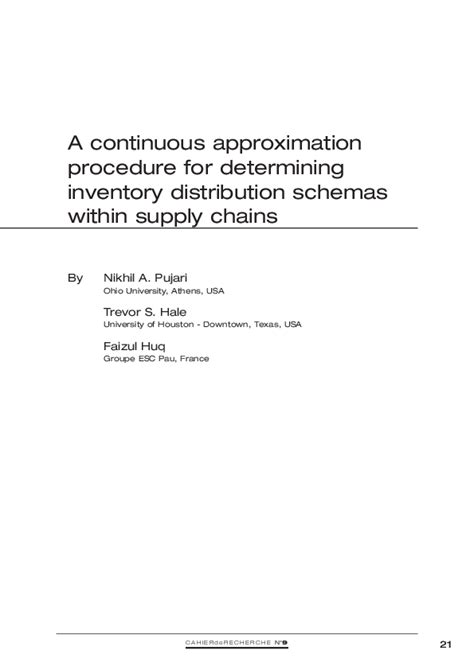 Pdf A Continuous Approximation Procedure For Determining Inventory