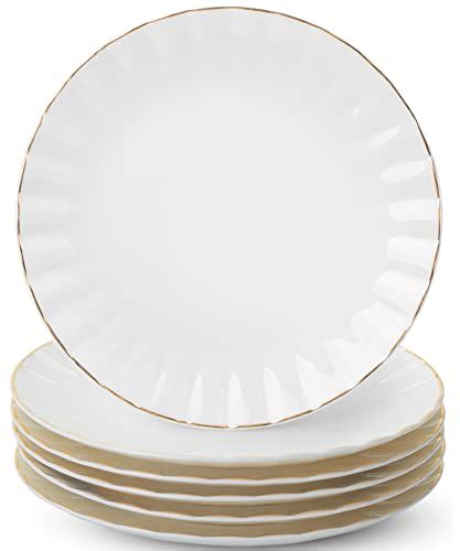 Btat White Dessert Plates Set Of 6 8 Inch White Porcelain With Gold Trim Small Plate Small