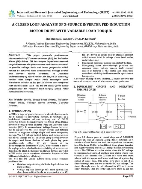 a closed loop analysis of z source inverter fed induction motor drive