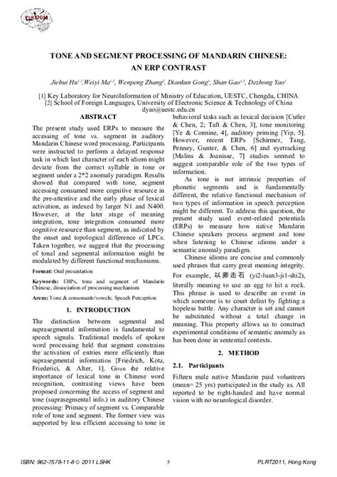 Pdf Tone And Segment Processing Of Mandarin Chinese An Erp Contrasts