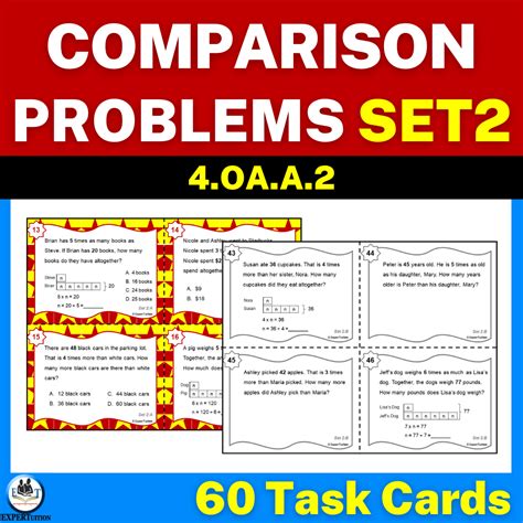 Multiplicative Comparison Word Problems Practice Task Cards Set 2 Made By Teachers