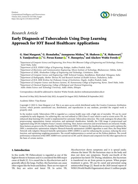 Pdf Early Diagnosis Of Tuberculosis Using Deep Learning Approach For Iot Based Healthcare