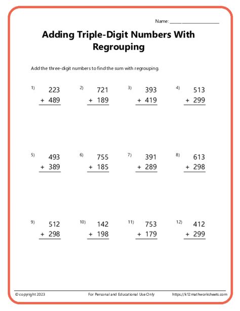 Triple Digit Addition Worksheets Printable Preschool Coloring Triple Digit Addition Worksheets Printable Preschool Coloring