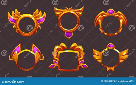 Ui Game Frames Gold Round Square And Hexagon Stock Vector Illustration Of Object Graphic